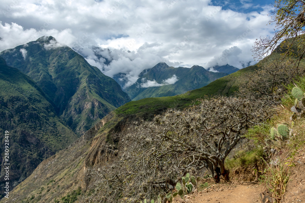 Hiking path at high altitude Peruvian mountains, the Choquequirao trek ...
