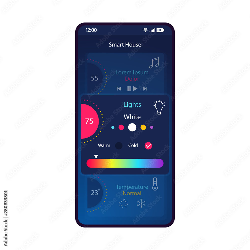 Smart house smartphone interface vector template. Mobile app page blue ...