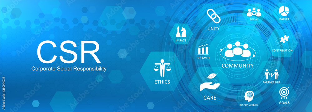CSR Social Responsibility, template web page banner with icons and ...
