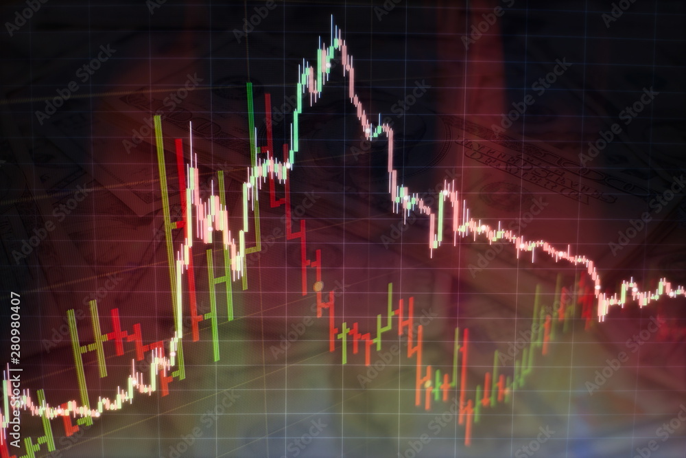 data on a monitor which including of Market Analyze. Bar graphs ...