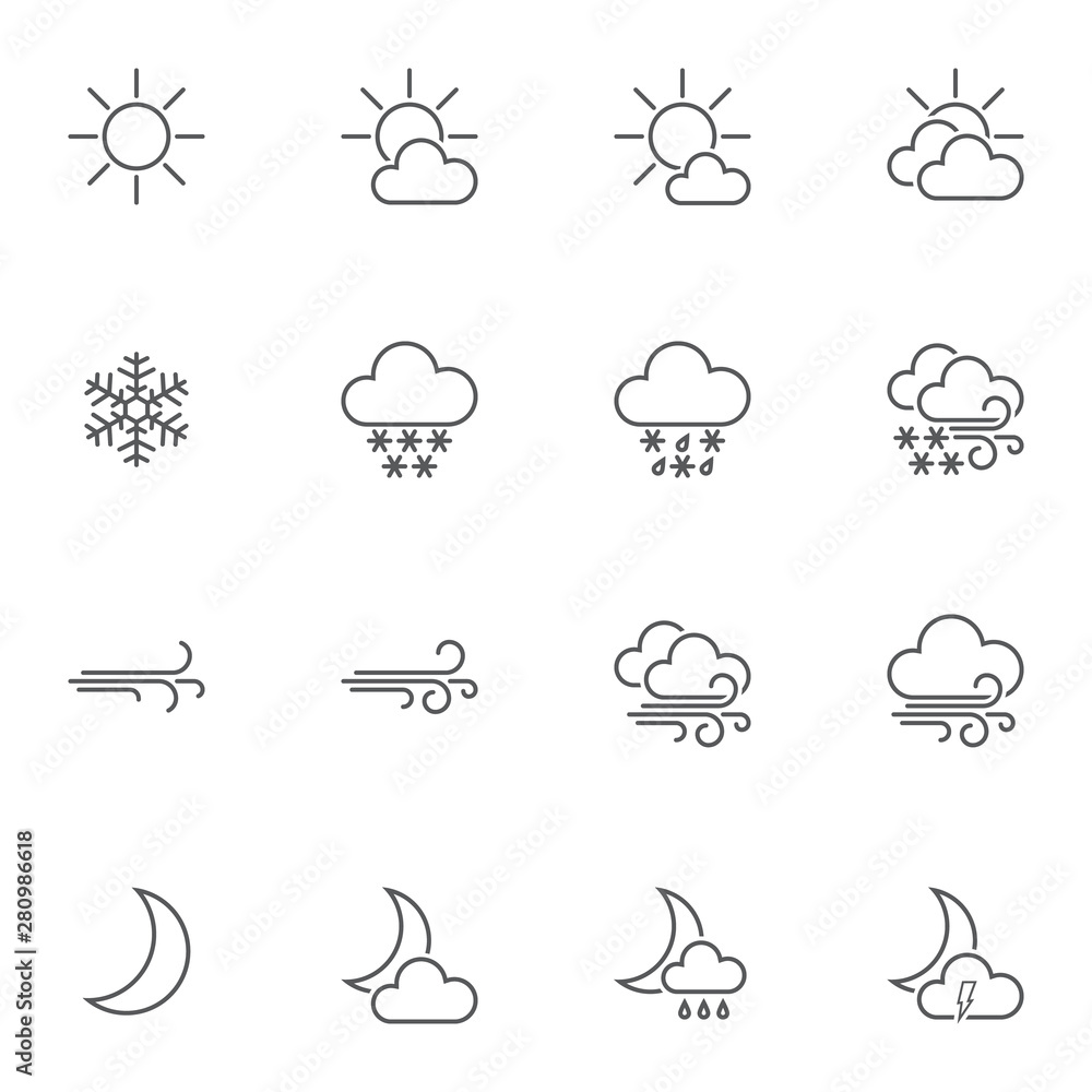 Forecast weather line icons set. linear style symbols collection ...