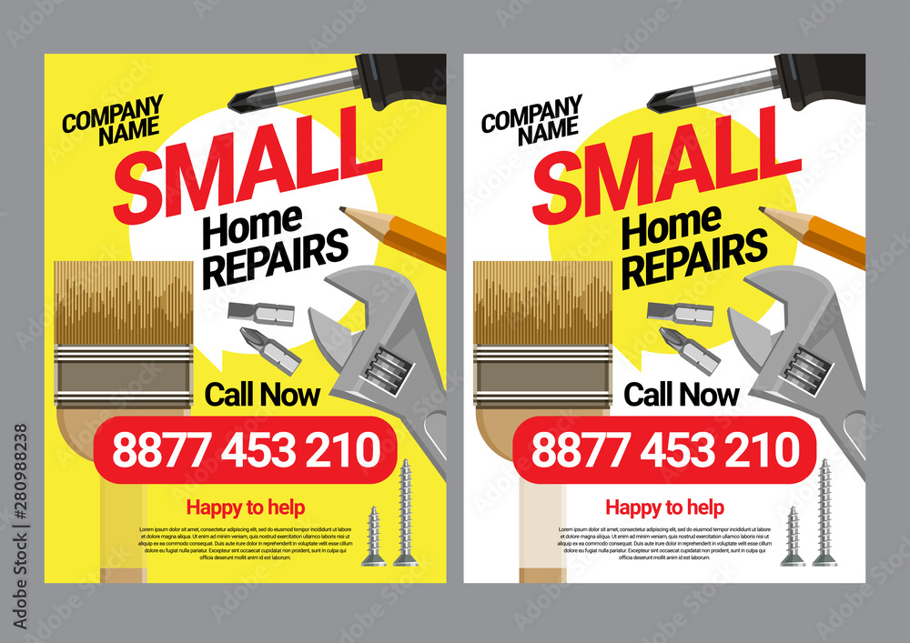 Poster template service for small home repair. A set of building tools ...