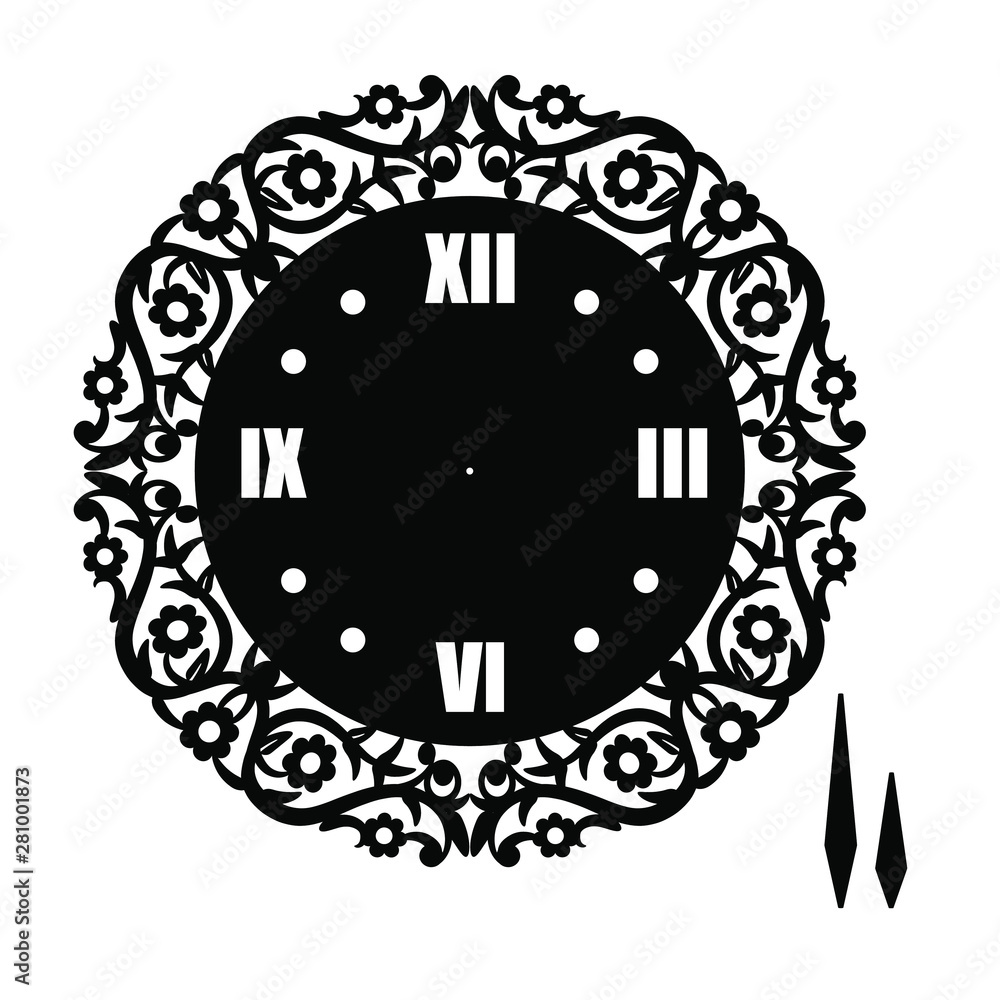 Simple clock face with roman numerals. Vector template of silhouette ...