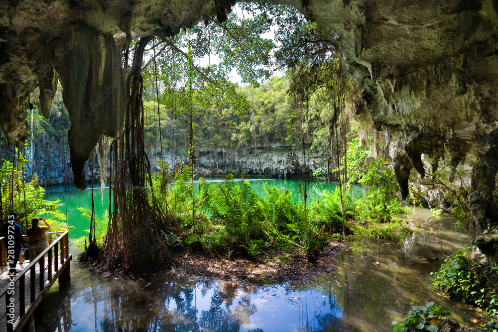 Los Tres Ojos - series of three lakes located in limestone cave in ...