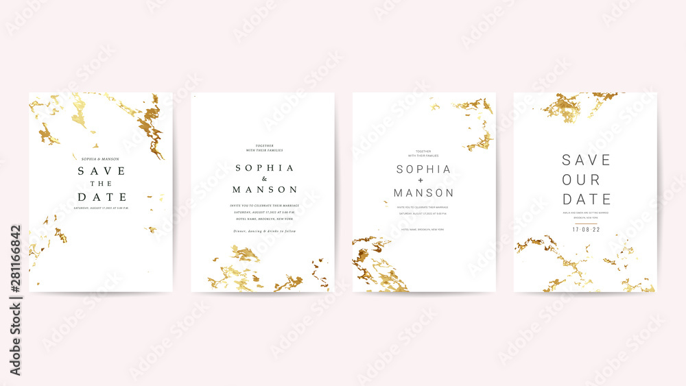 Luxury wedding invite cards collection. Set of white marble texture ...
