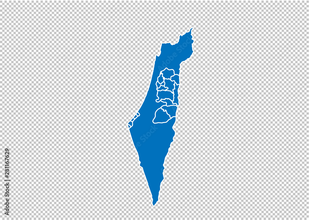 palestine map - High detailed blue map with counties/regions/states of ...