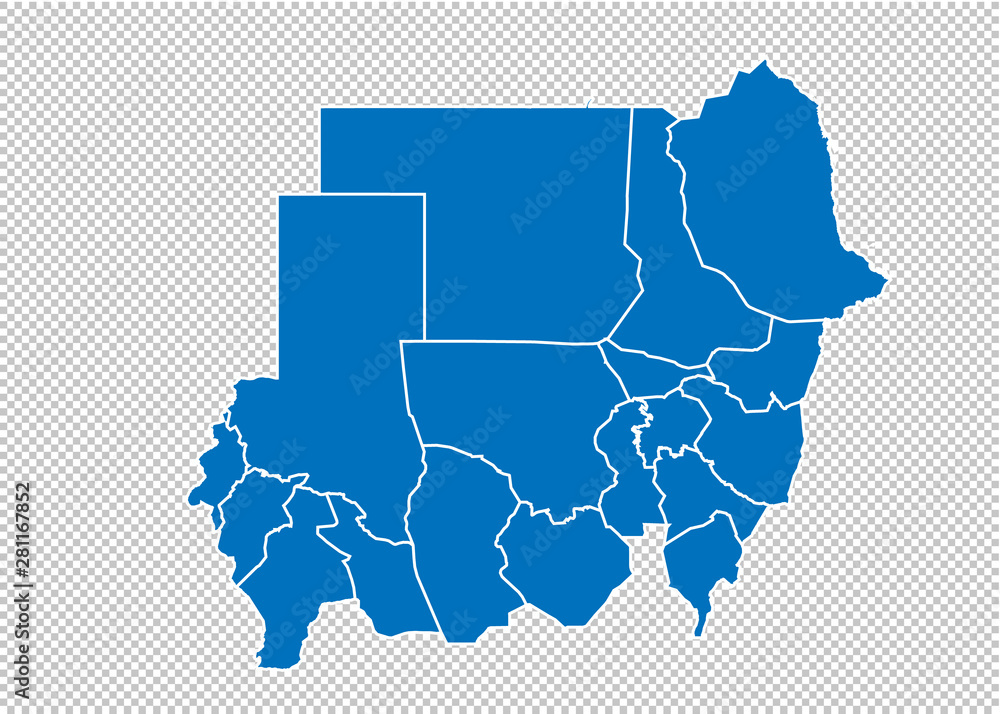 sudan map - High detailed blue map with counties/regions/states of ...