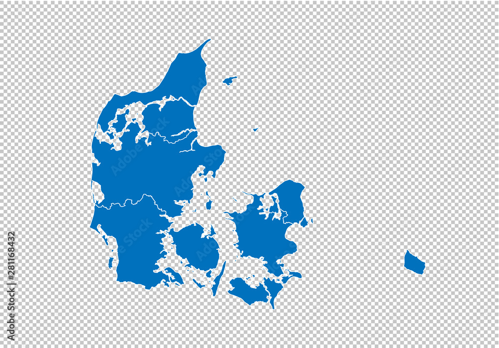 denmark map - High detailed blue map with counties/regions/states of ...
