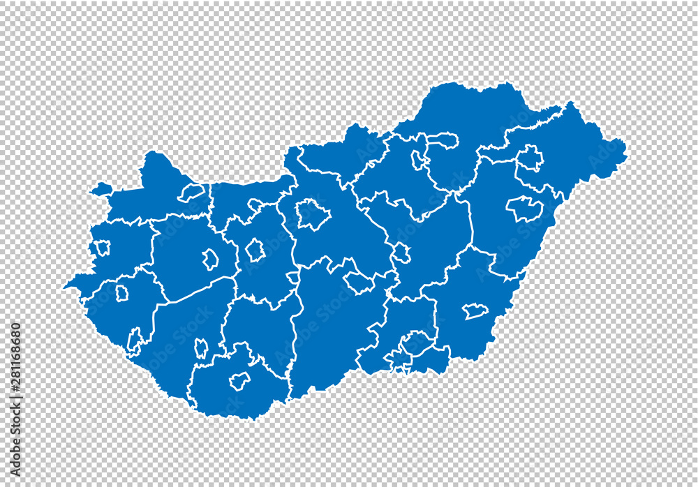 hungary map - High detailed blue map with counties/regions/states of ...