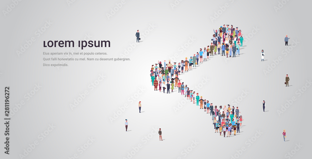people crowd gathering in share icon shape social media community data ...