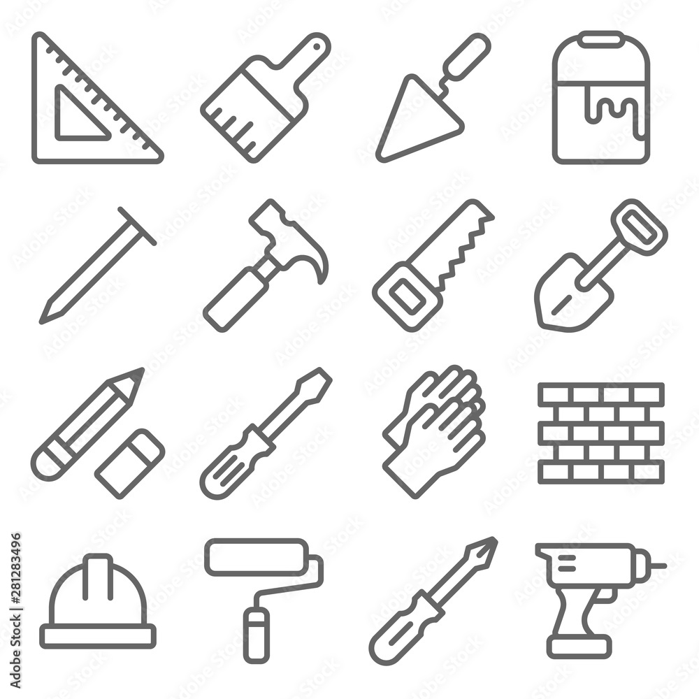 Craftsman Tool Icon Set. Contains such Icons as Ruler, Paint brush ...