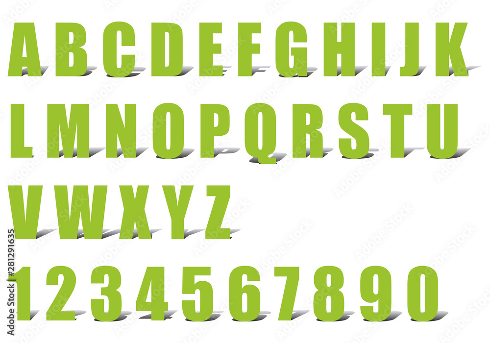 Abecedario y números de color verde sobre fondo blanco. 素材庫向量圖 | Adobe ...