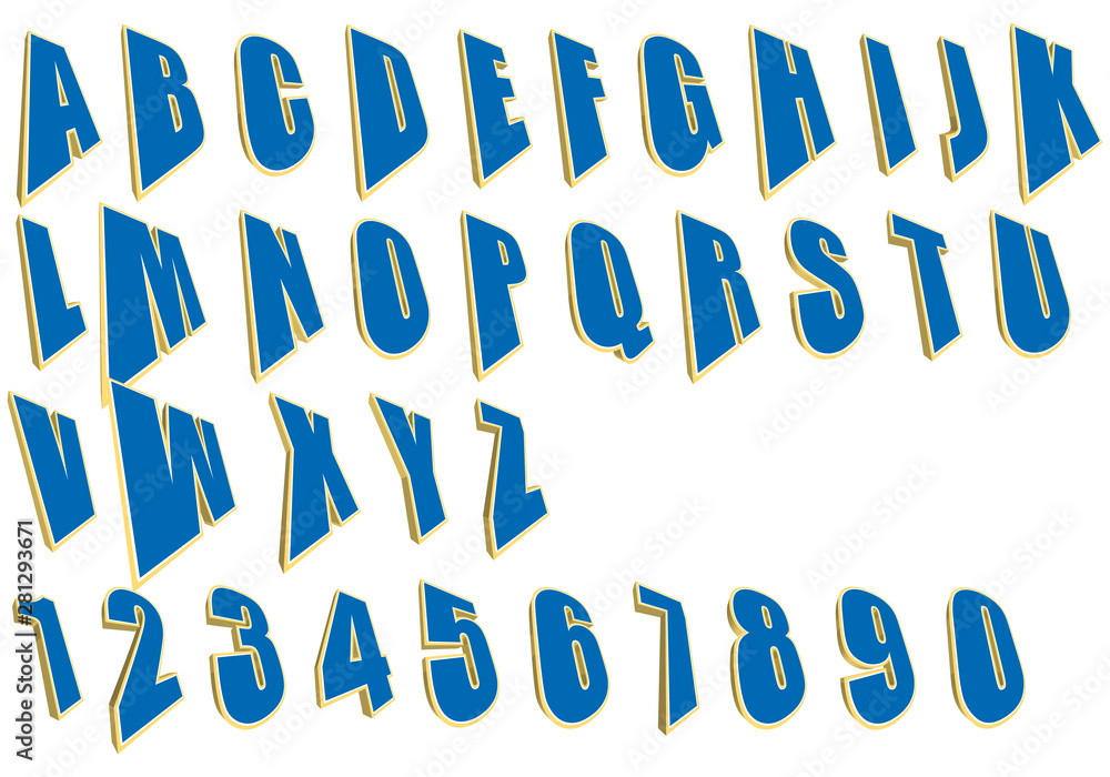 Abecedario y números de color azul sobre fondo blanco. Stock Vector ...