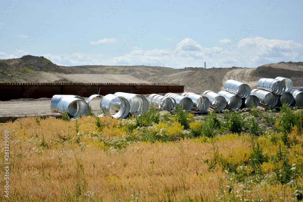 Galvanized metal culvert pipe on construction site Stock Photo | Adobe ...
