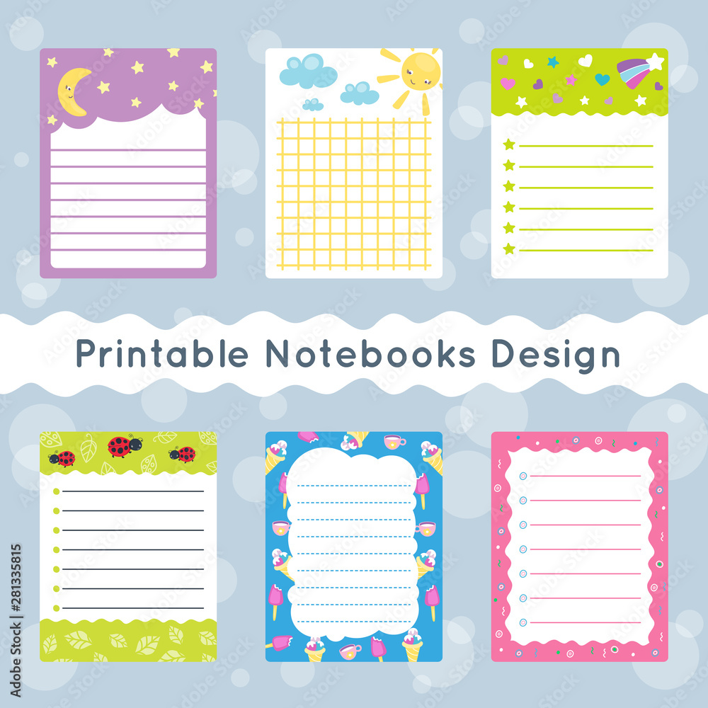 Vetor Printable pages design collection for kids. Funny templates for ...