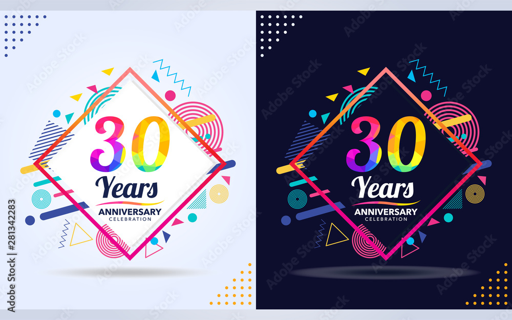 30 years anniversary with modern square design elements, colorful ...