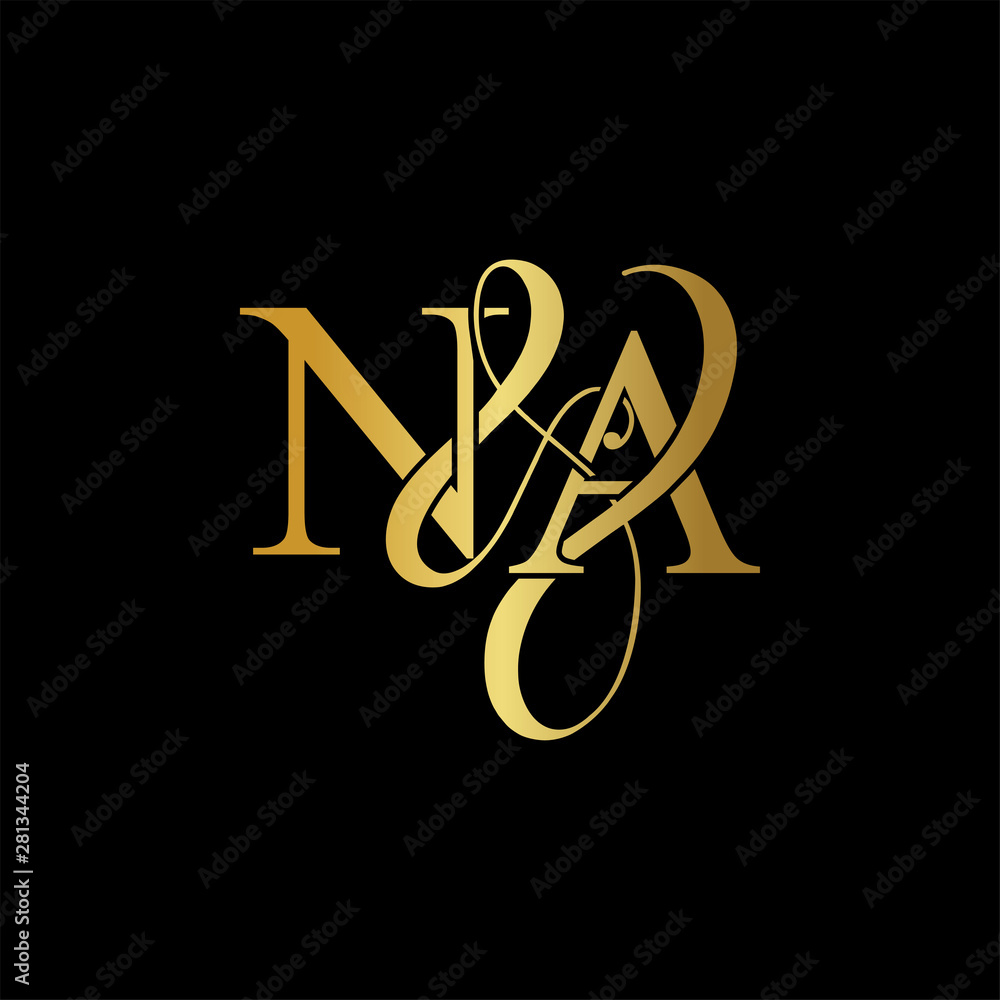 Initial letter N & A NA luxury art vector mark logo, gold color on ...