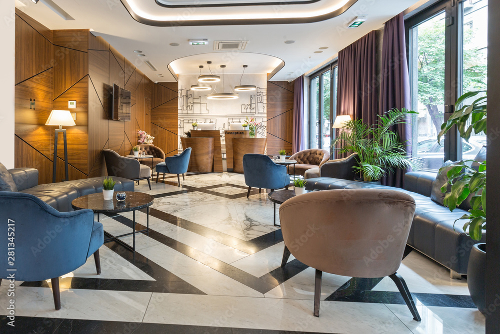 Interior of a modern luxury hotel reception Stock Photo | Adobe Stock