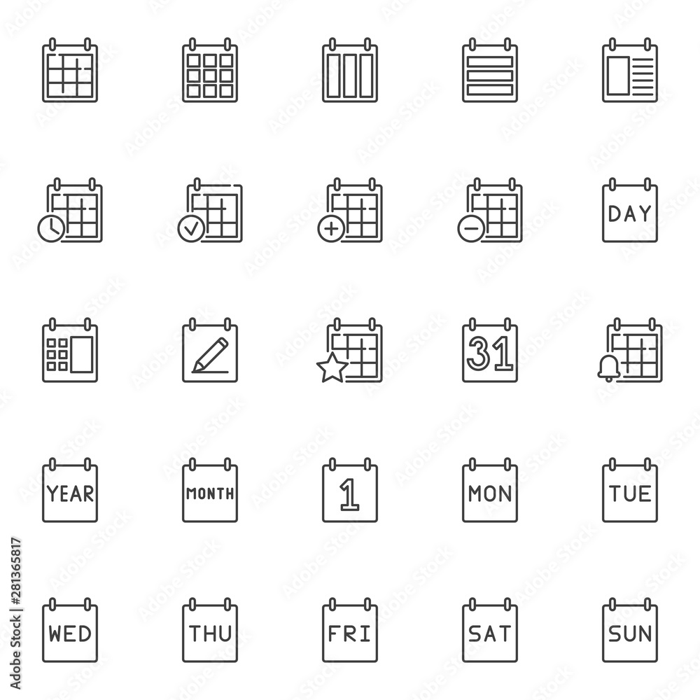 Calendar line icons set. linear style symbols collection, outline signs ...