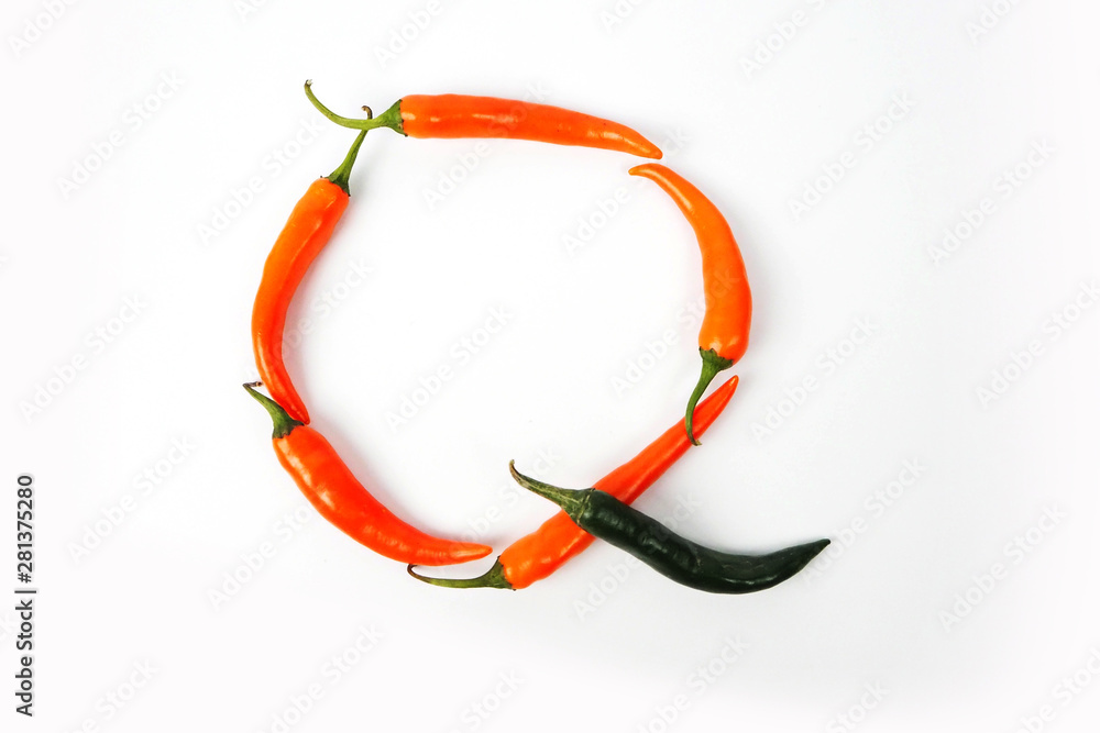 English alphabet. Letter Q made of fresh chili pepper isolated on white ...