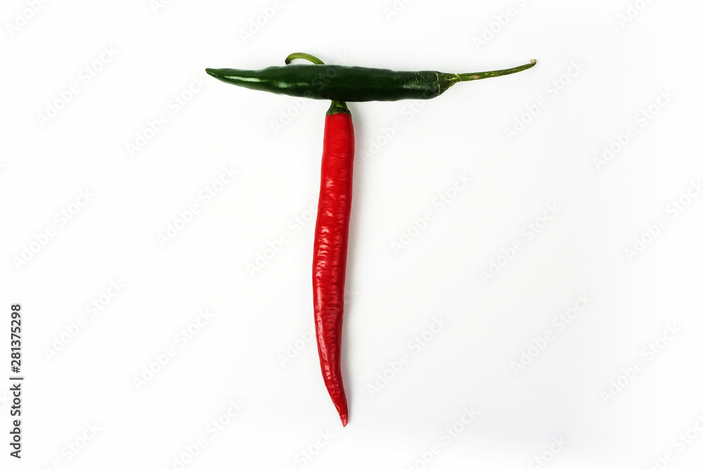 English alphabet. Letter T made of fresh chili pepper isolated on white ...