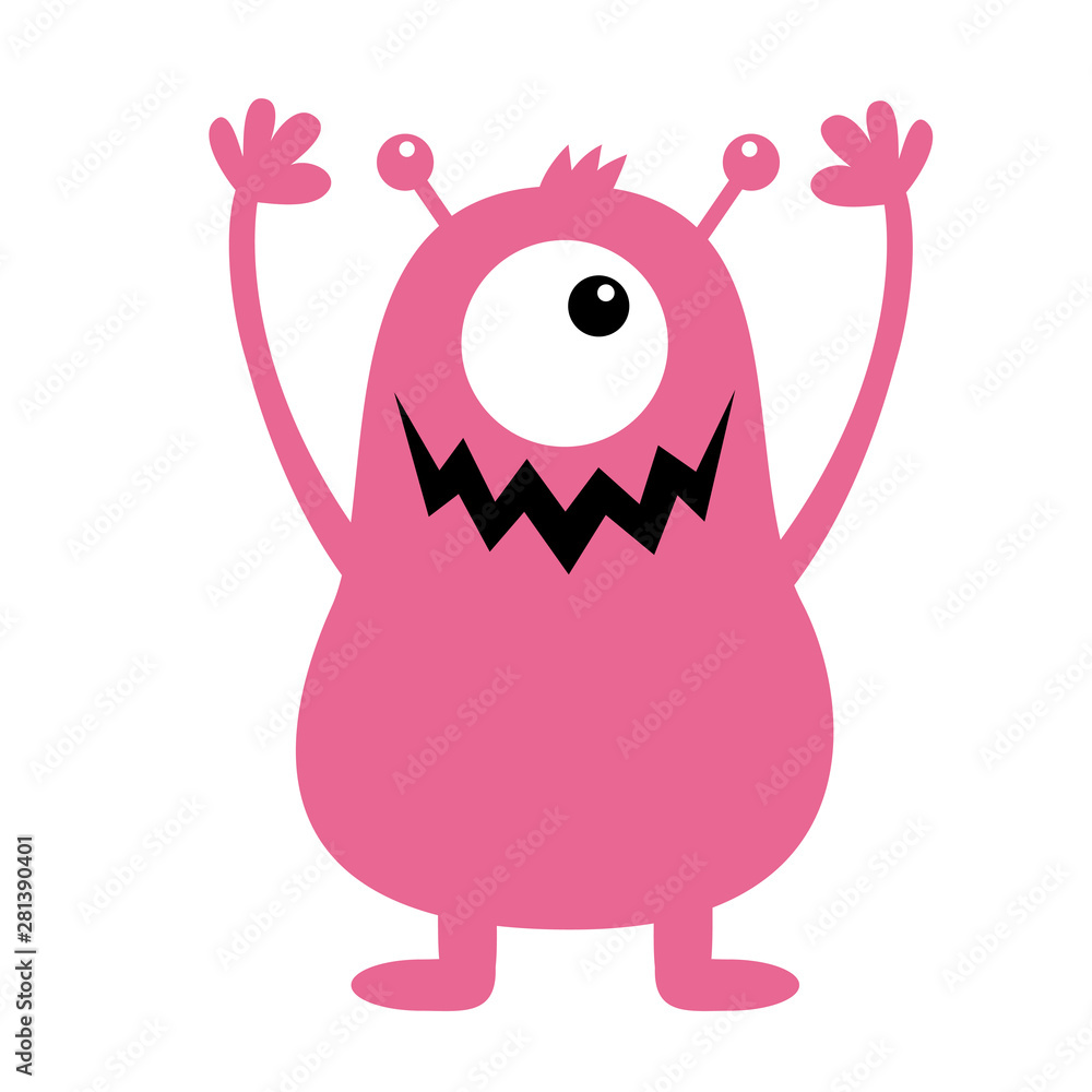 Monster pink silhouette. Cute cartoon kawaii scary funny character ...