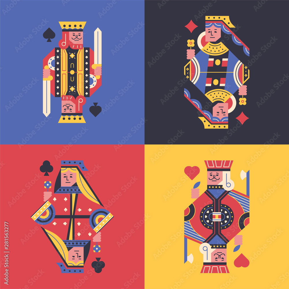 King and Queen of Flying Cards. flat design style minimal vector ...