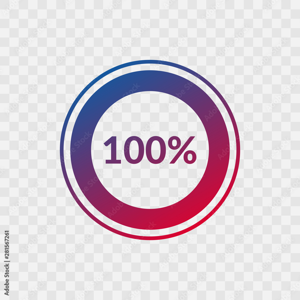 100 percent blue and red gradient pie chart sign. Percentage vector ...