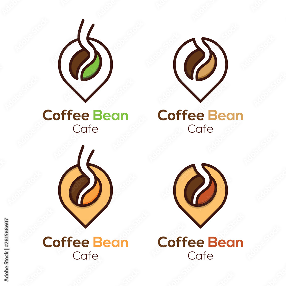 Coffee Bean Logo with Smoke in Pin or Location map, Check in Symbols ...
