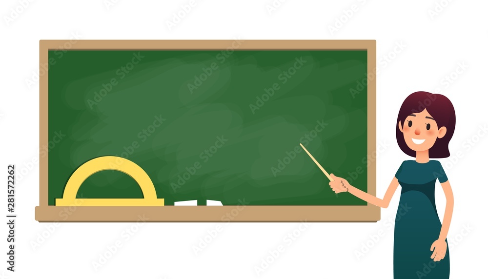 School teacher in classroom near blackboard. Cartoon flat women with ... School teacher in classroom near blackboard. Cartoon flat women with ...