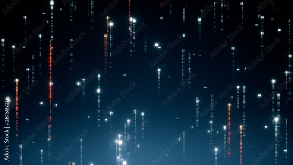 Abstract technology background with animation of fast flying flickering ...