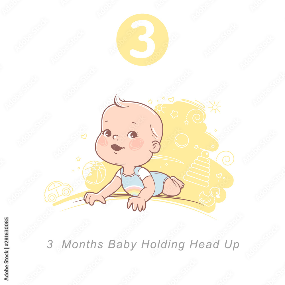Little baby of 3 month. Physical, emotional development milestones in ...