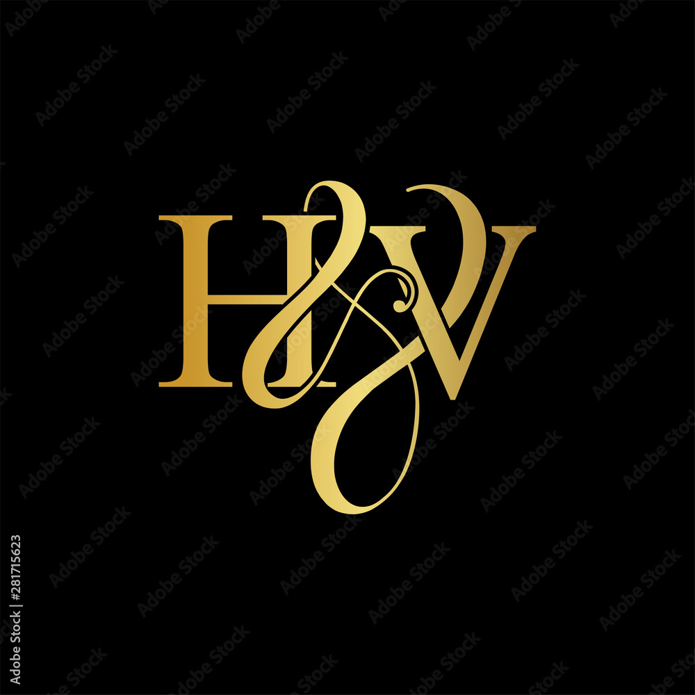 Initial letter H & V HV luxury art vector mark logo, gold color on ...