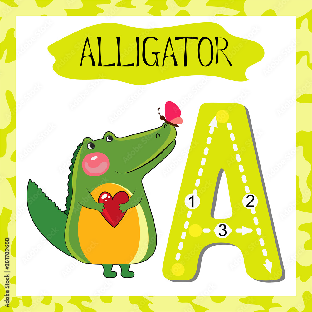 Letter A uppercase cute children colorful zoo and animals ABC alphabet ...