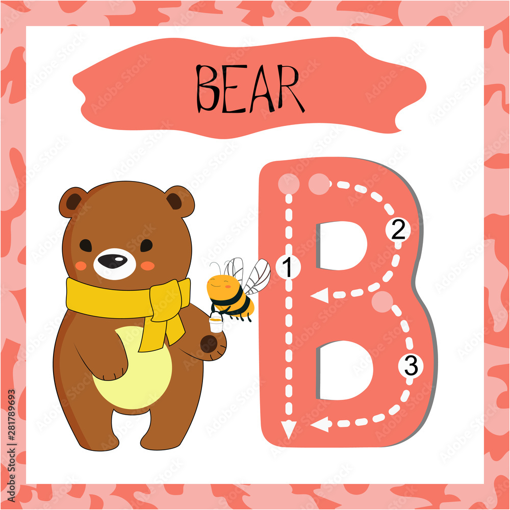 Letter B uppercase cute children colorful zoo and animals ABC alphabet ...