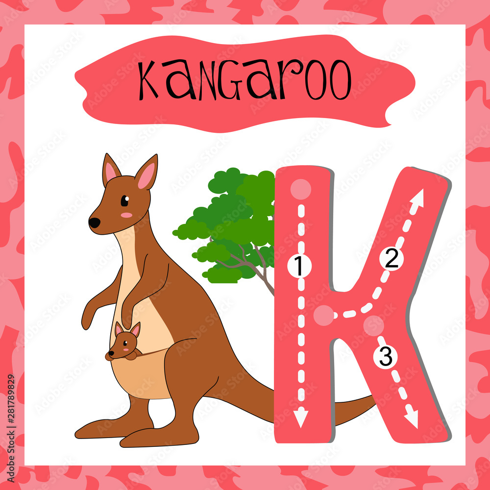 Letter K uppercase cute children colorful zoo and animals ABC alphabet ...