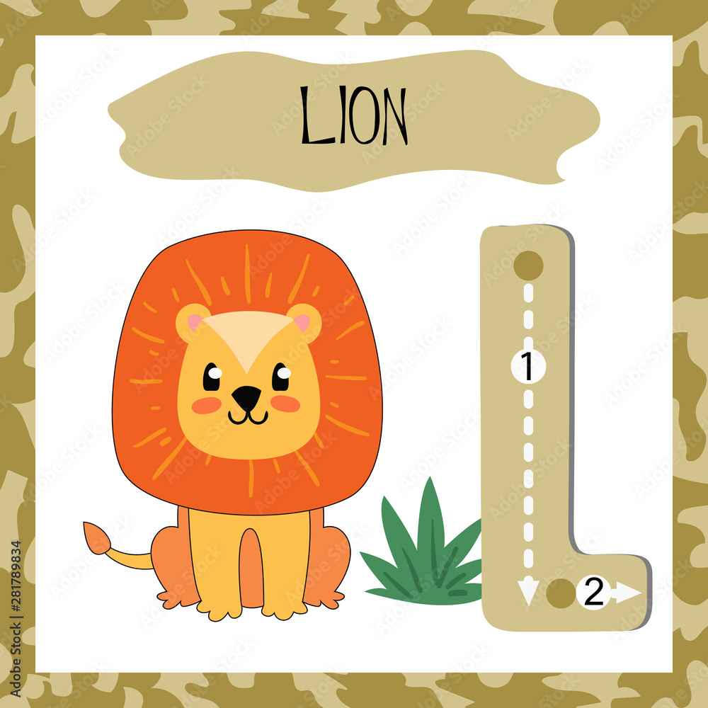 Letter L uppercase cute children colorful zoo and animals ABC alphabet ...