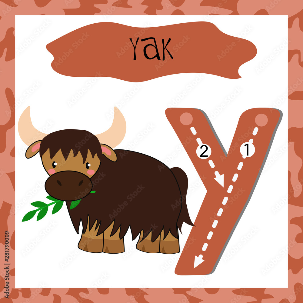 Letter Y uppercase cute children colorful zoo and animals ABC alphabet ...