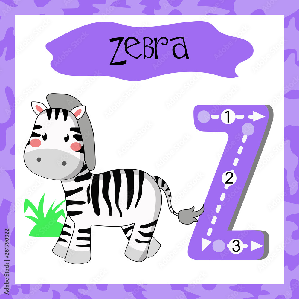 Letter Z uppercase cute children colorful zoo and animals ABC alphabet ...