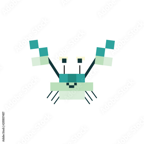 Cute neo mint green 8 bit crab vector illustration. Sealife pixel ...