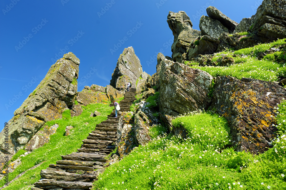 Skellig Michael or Great Skellig, home to the ruined remains of a ...
