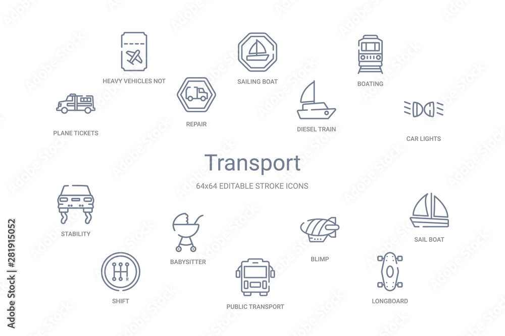 transport concept 14 outline icons の Stock ベクター | Adobe Stock
