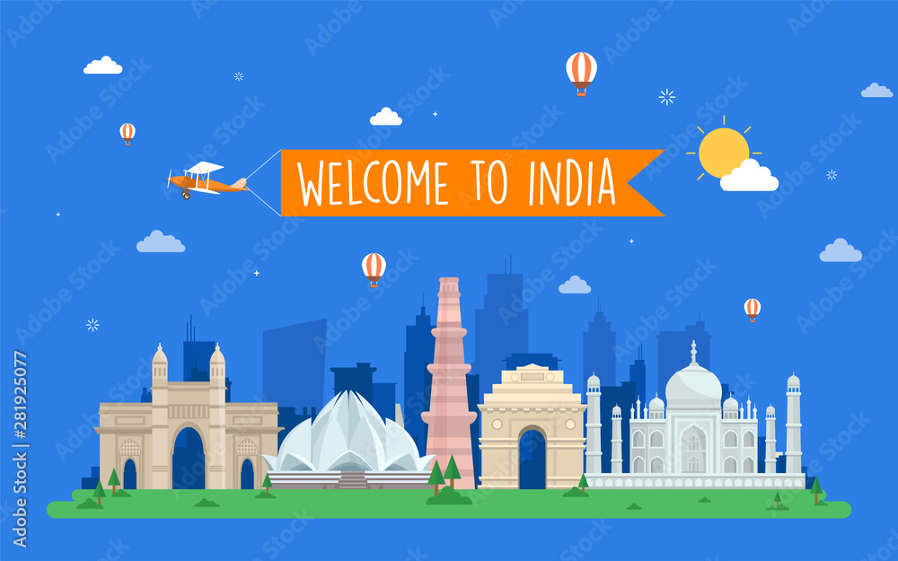 Welcome to India travel Concept, Template, Banner, Logo Design, Icon ...