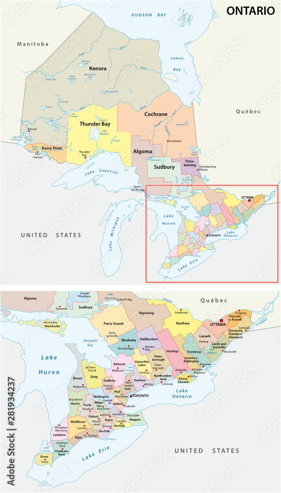 ontario administrative and political map, canada Stock Vector | Adobe Stock