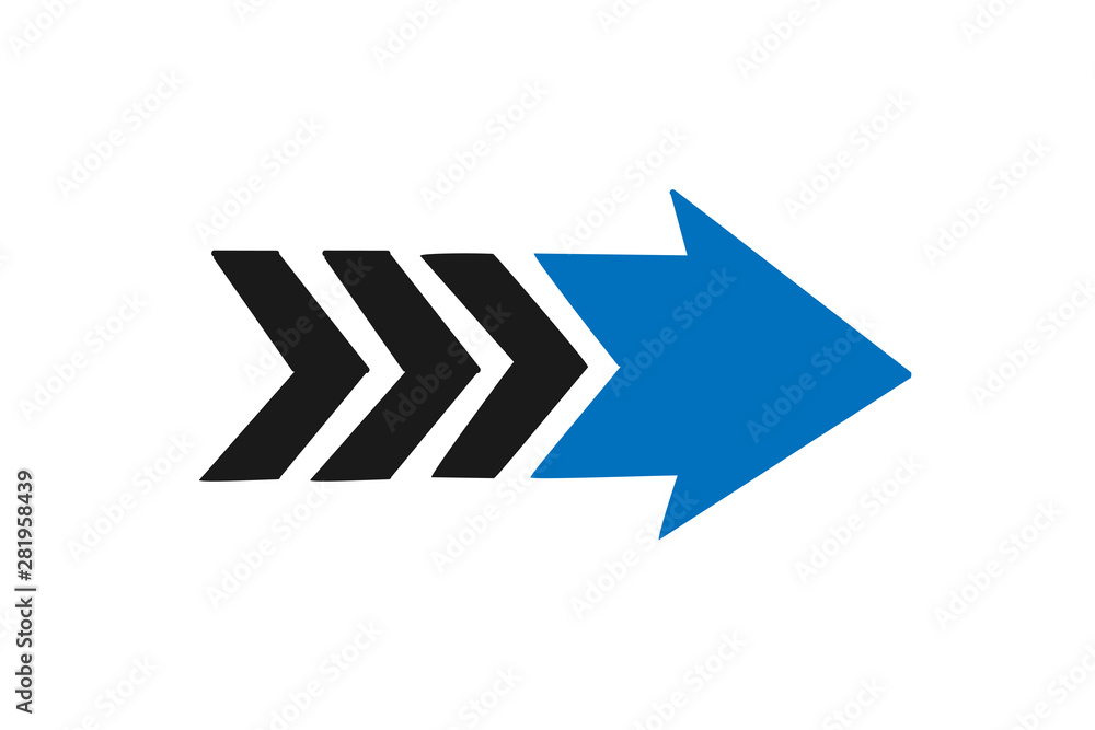 Modern hand draw right side arrow vector icon blue version,flat style ...