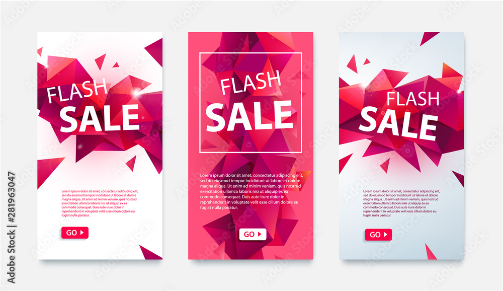 Vector set of geometric social media banners for online shopping, flash ...