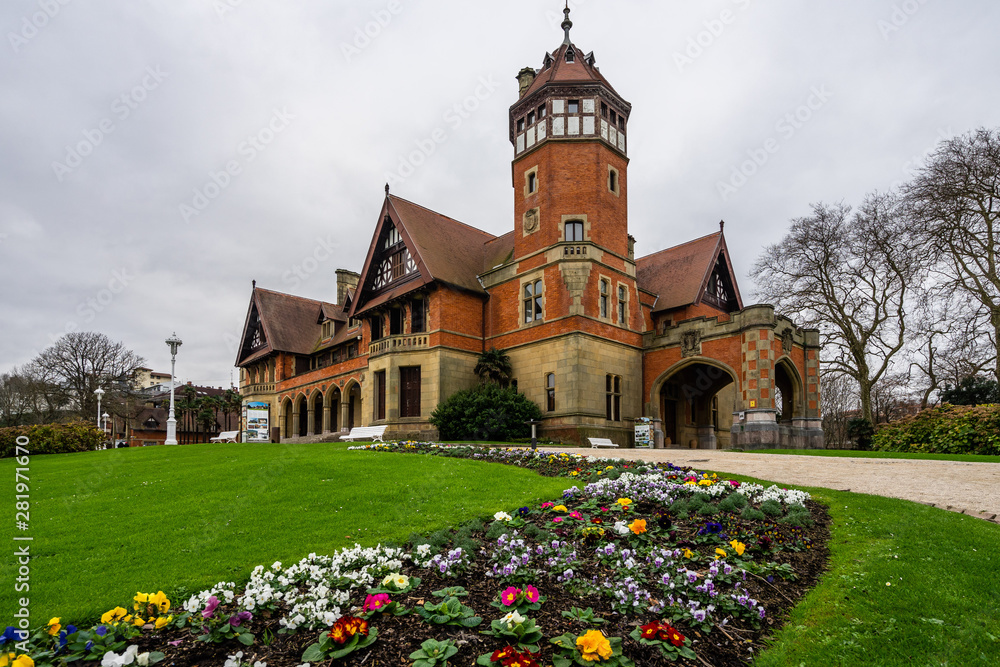 Flower decoration in front of Miramar Palace in San Sabastina, one of ...