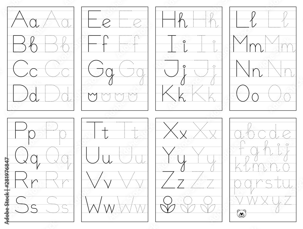 Set of black and white educational pages on line for kids. Trace ...