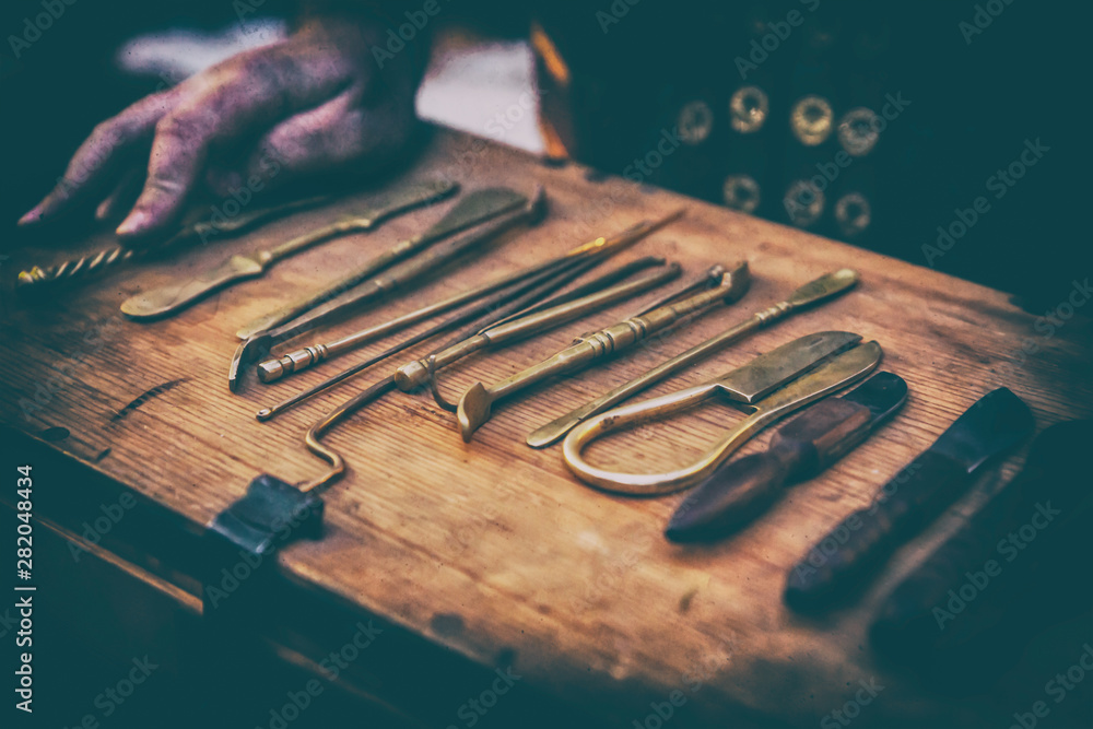 surgical instruments of ancient physicians, military surgery vintage ...
