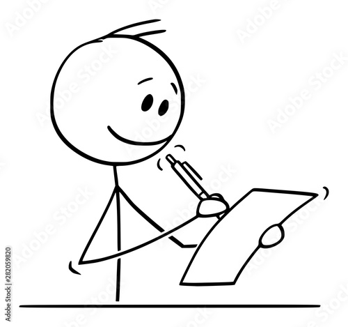 Vector Cartoon Stick Figure Drawing Conceptual Illustration Of Smiling Man Or Businessman Behind
